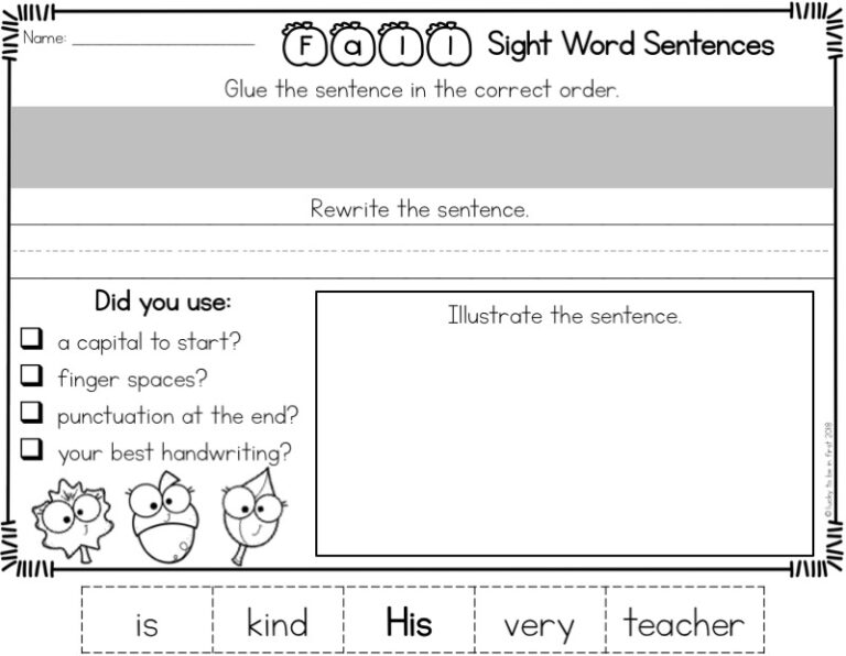 Fall Sight Word Sentences | Shop Lucky Learning with Molly Lynch