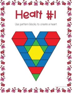 Valentine's Day Pattern Blocks Mats + Mini Book for Pre, K & 1st